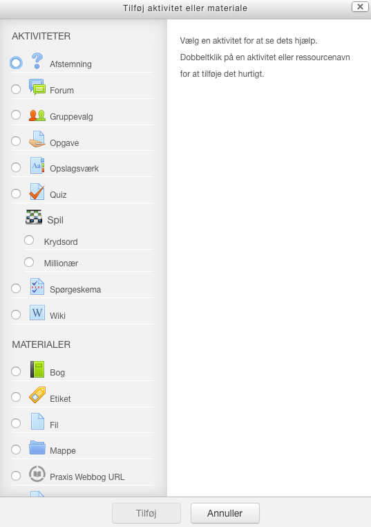 Aktivitetstypen: Forum